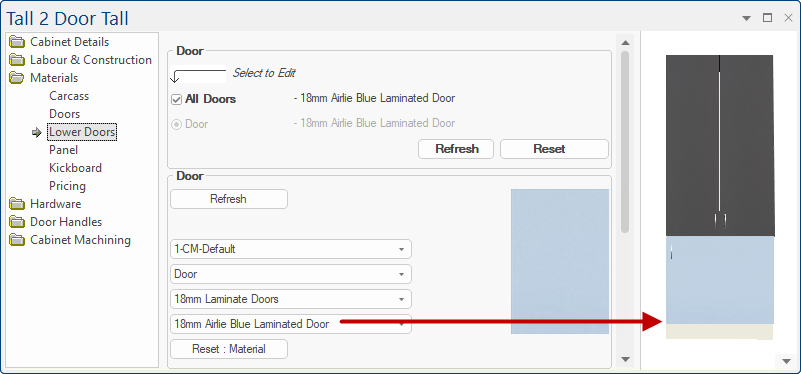 Door and Drawer Material Settings